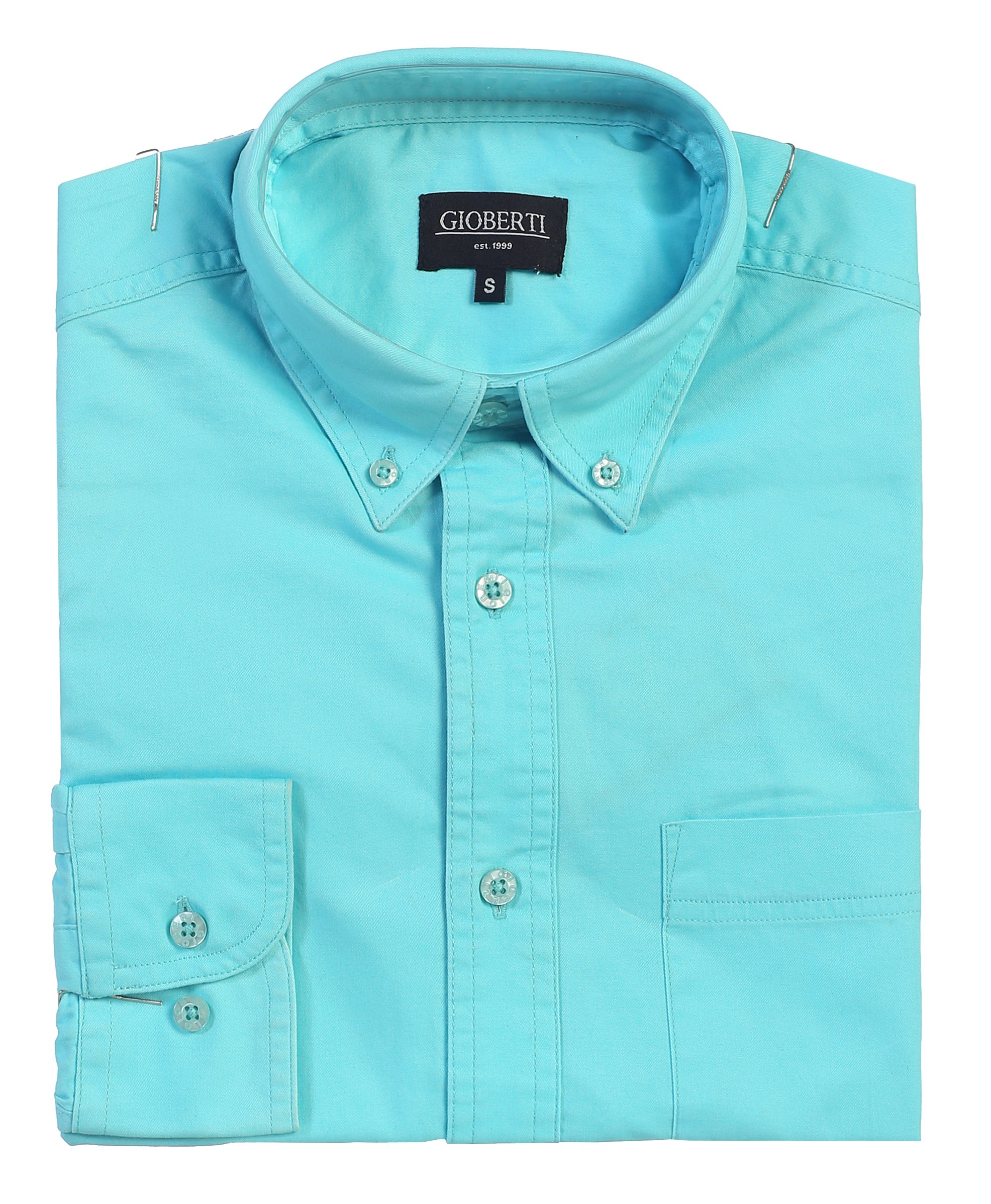 Gioberti Mens 100% Cotton Twill Oxford Long Sleeve Shirt, Aqua, 2X Large