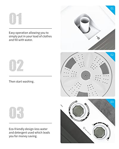 ROVSUN 26lbs Compact Twin Tub Portable Washing Machine, Mini Washer(18lbs) & Spiner(8lbs) / Built-in Drain Pump/Semi-Automatic for Camping, Apartments, Dorms & RV’s (Grey)