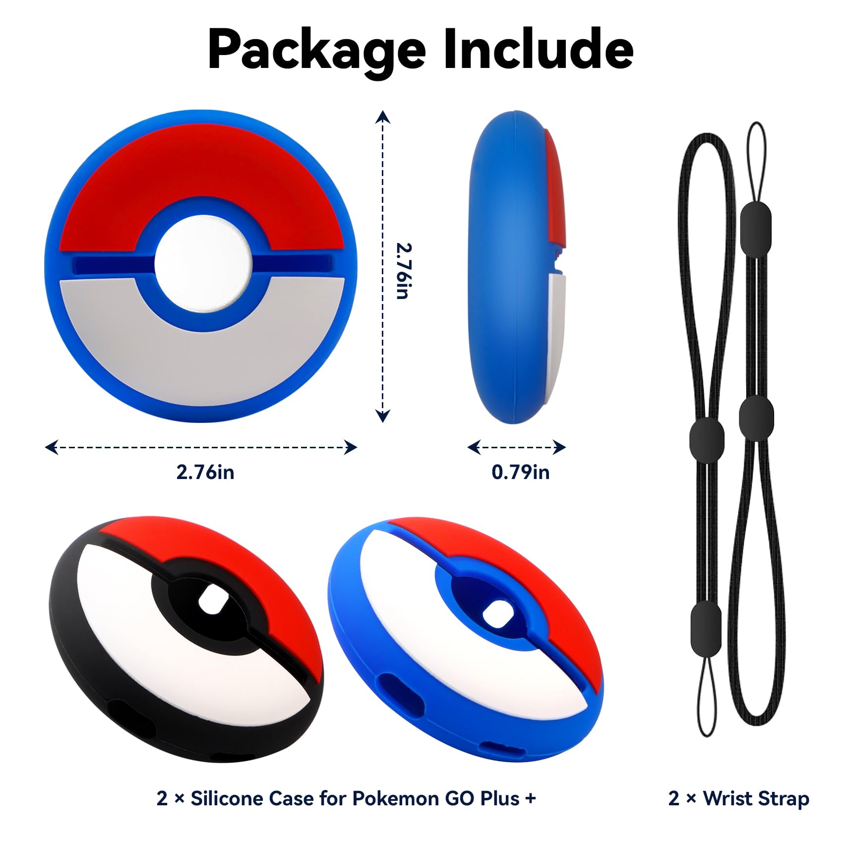 Protective Case for Pokémon GO Plus + 2023, AOYYUBK 2 Pack Waterproof Soft Silicone Case with Wrist Strap,Shockproof Anti-Scratch Case Cover for Pokémon GO Plus +