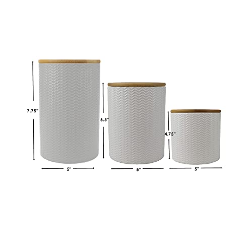 Home Basics Wave 3 Piece Ceramic Canister Set With Bamboo Tops, White
