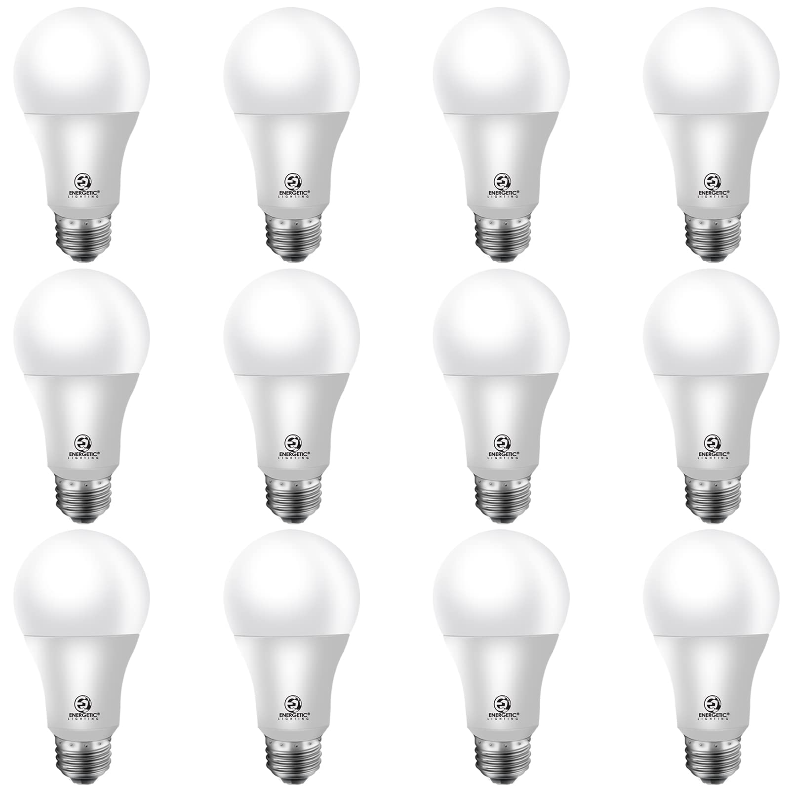 Energetic 75W Equivalent A19 LED Light Bulb, 3000K Warm White, Non-Dimmable LED Light Bulb, 1200lm, UL Listed, E26 Medium Base, 12-Pack