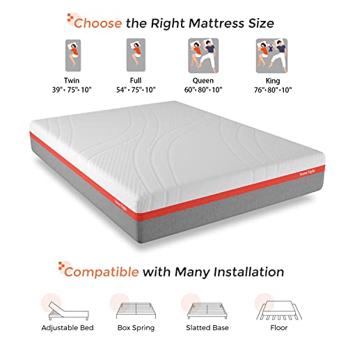 Sweetnight King Size Mattress, 10 Inch Cooling Gel Memory Foam Mattress in a Box, Foam Mattress with Flippable Design for Comfortable Sleep & Support, Plush, Clarity