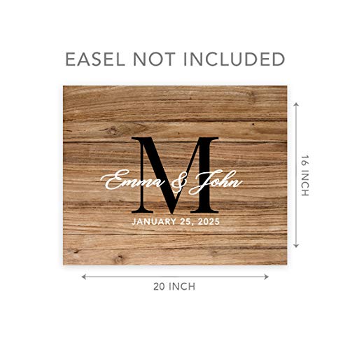Andaz Press Custom Large Wedding Canvas Guestbook Alternative, 16 x 20 Inches, Rustic Wood Monogram, Horizontal Personalized Sign Our Canvas, Welcome Sign for Fall, Rustic, Woodland Theme