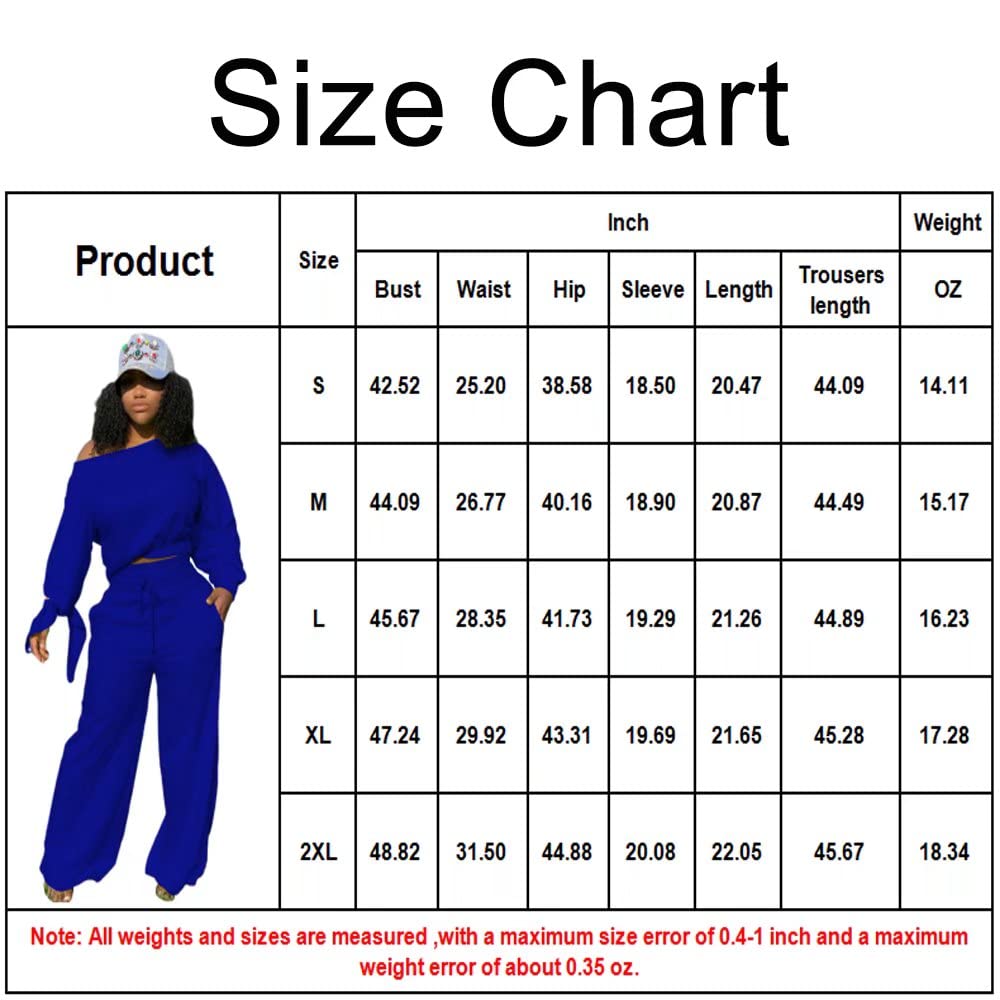 MRSYVES Solid 2 Piece Outfits for Women Sexy Clubwear Plus Size and Off Shoulder Long Sleeve Shirt Loose Pants Set Tracksuit Blue S