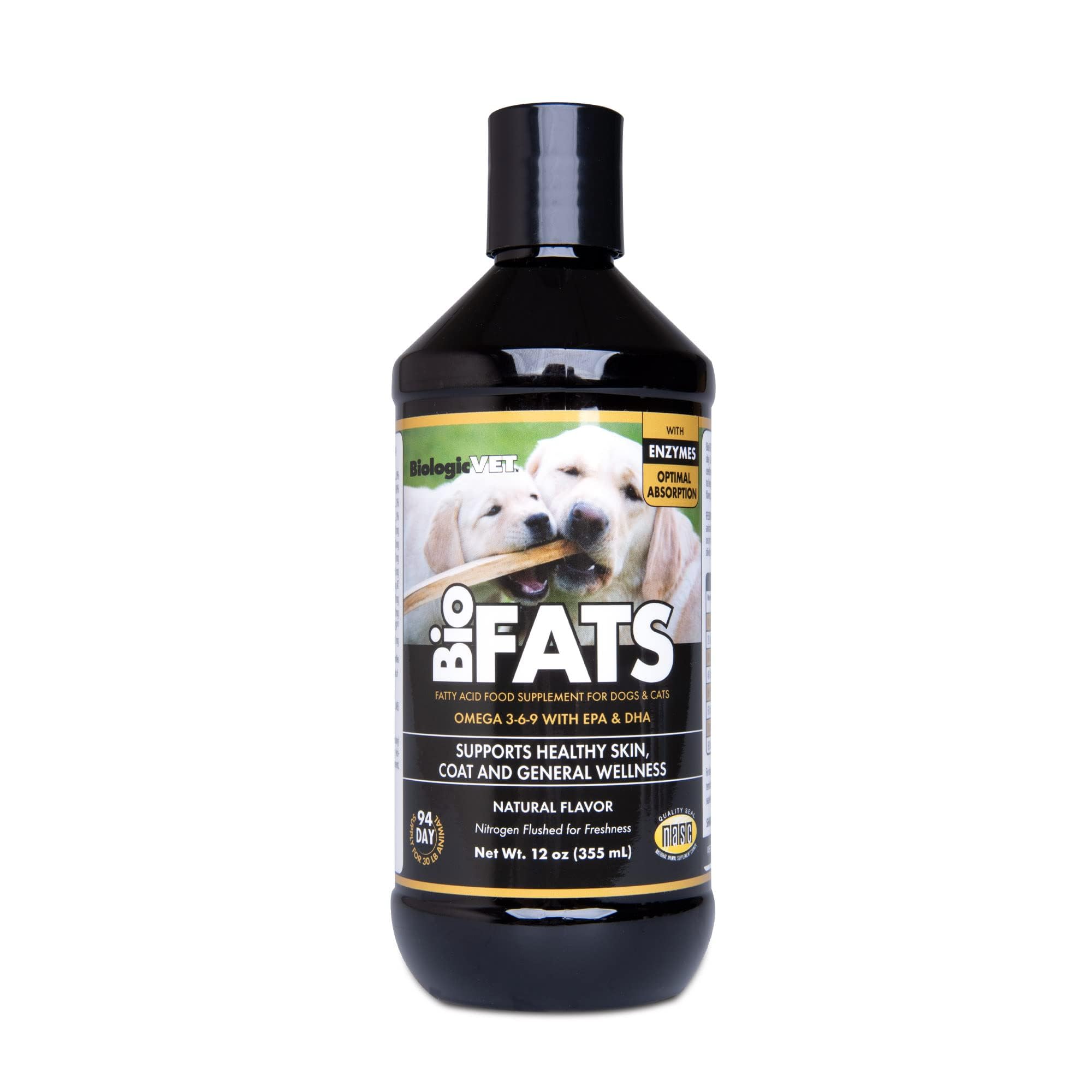 BiologicVET - BioFATS Omega 3-6-9 Fatty Acid with EPA & DHA, Supports Healthy Skin, Coat and General Wellness, 94-Day Supply for 30-lb. Animal, 12-fl. oz. Bottle