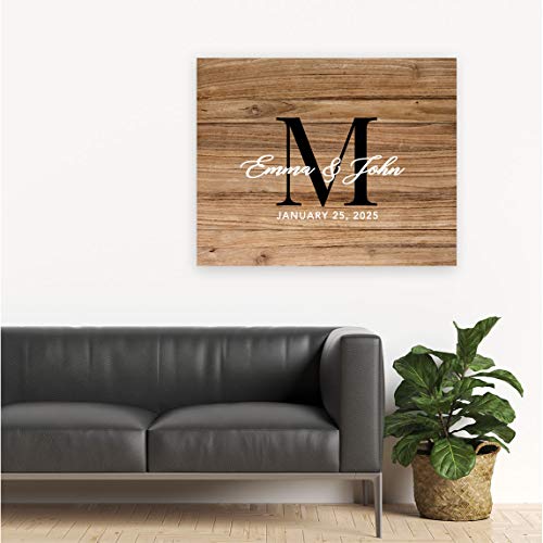 Andaz Press Custom Large Wedding Canvas Guestbook Alternative, 16 x 20 Inches, Rustic Wood Monogram, Horizontal Personalized Sign Our Canvas, Welcome Sign for Fall, Rustic, Woodland Theme