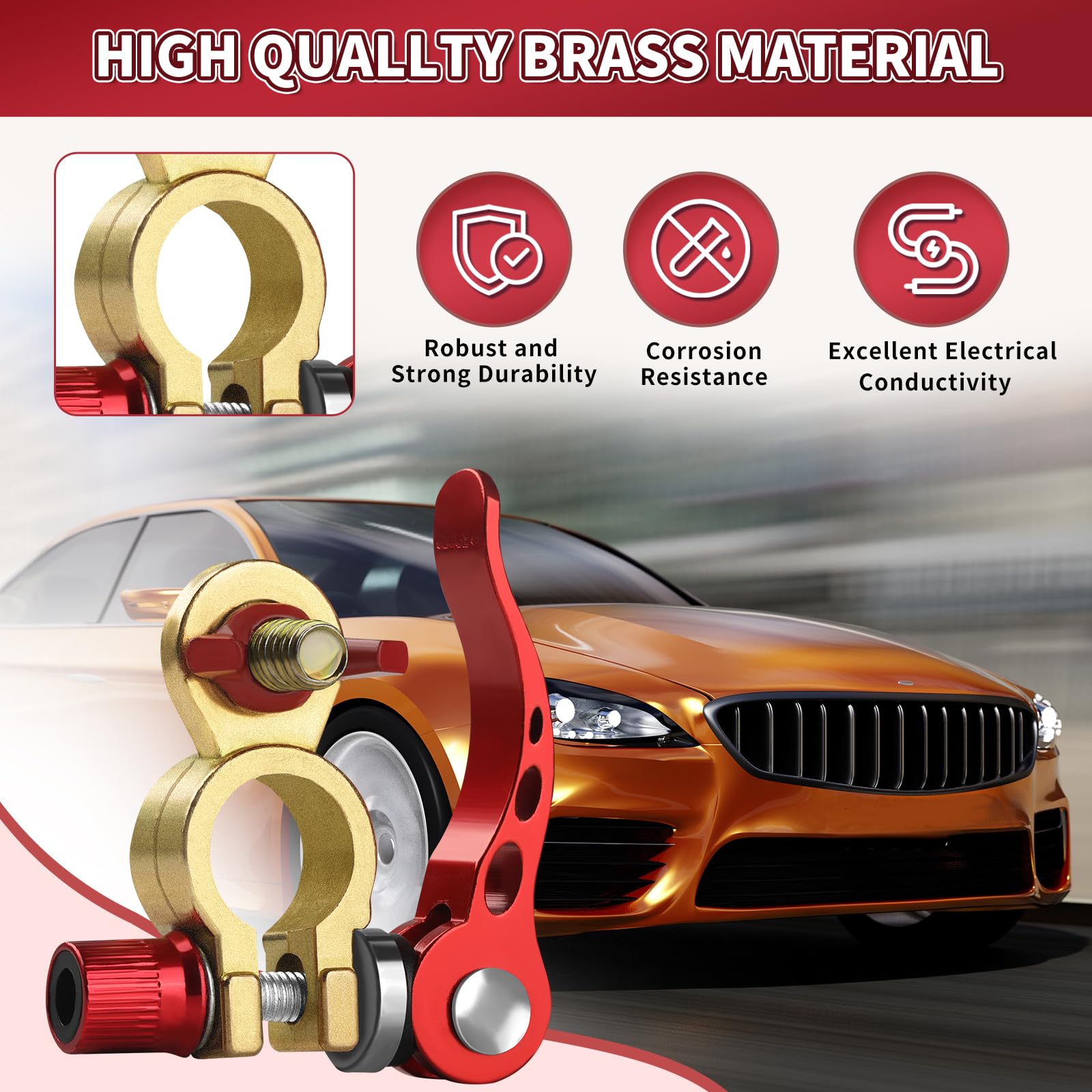 Battery Terminal Connectors 1 Pair, Battery Terminals Brass (M8 x 25mm Bolt), Battery Cable Ends Quick Release, Car Battery Terminal with Anti-Corrosion Pad for Car, caravan, truck, boat by XIOGZAXI