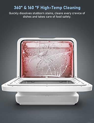 Countertop Dishwasher, Portable Dishwasher with 6L Water Tank & 6 Programs, Mini Dishwasher with 360° Dual Spray & Air-Dry, Water/Power-saving for Apartments & RVs, Accessories included, White…