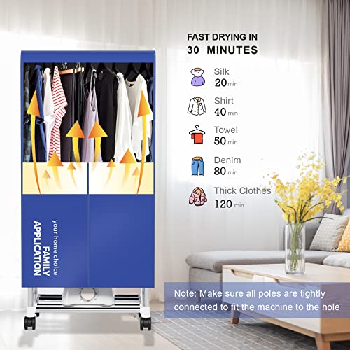 Clothes Dryer, Portable Drying Machine with Timer, 60inch Laundry Drying Wardrobe with Large Capacity, Electric Dryer/Rack for Home | Appartments (Ocean Blue)