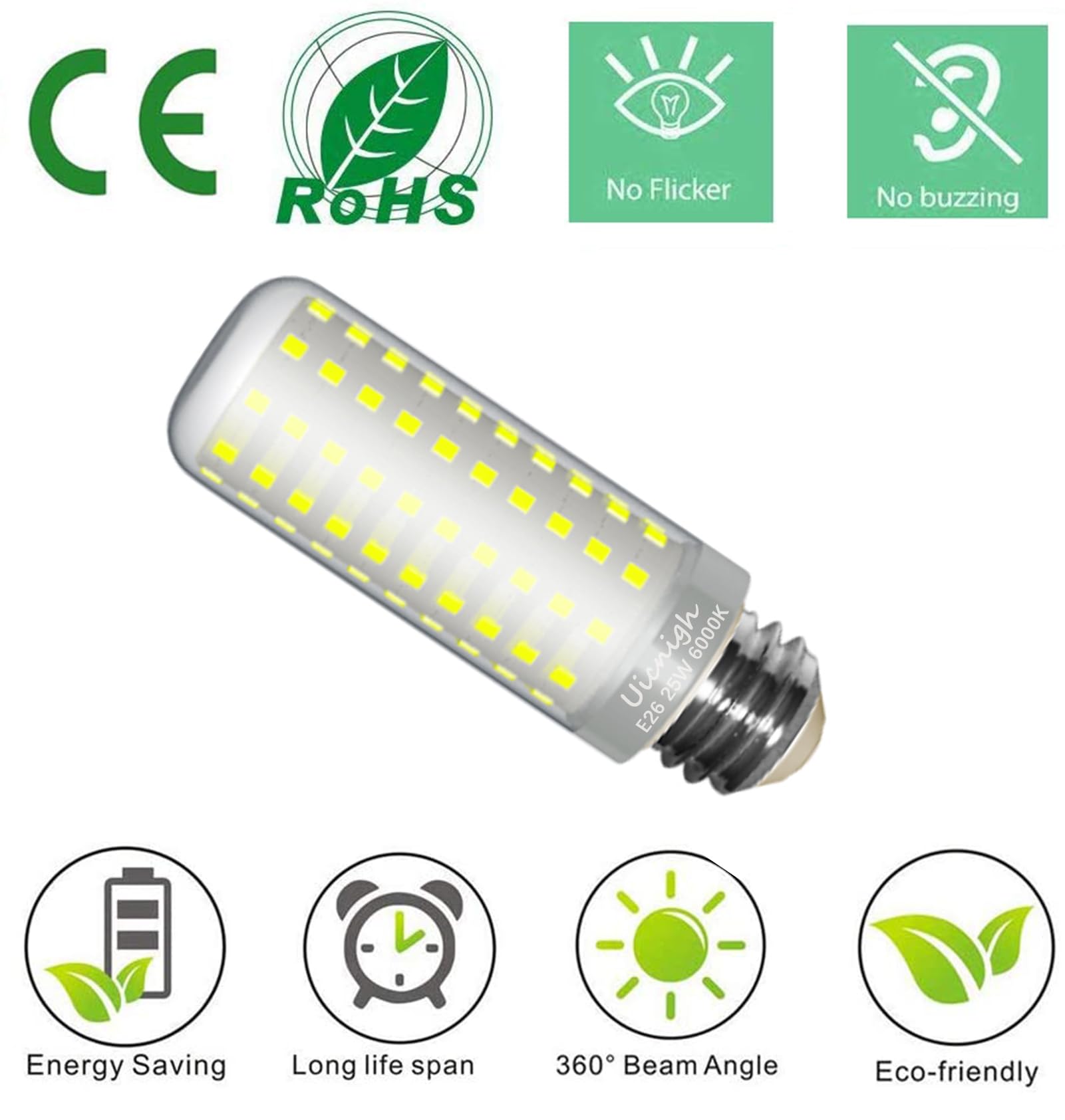 Uicnigh 25W LED Light Bulb 200 Watt Equivalent,Medium Screw Base E26 LED Bulb,6000K Daylight White Bright 2500LM for Home Lighting,Non-Dimmable Led bulb,3 Pack