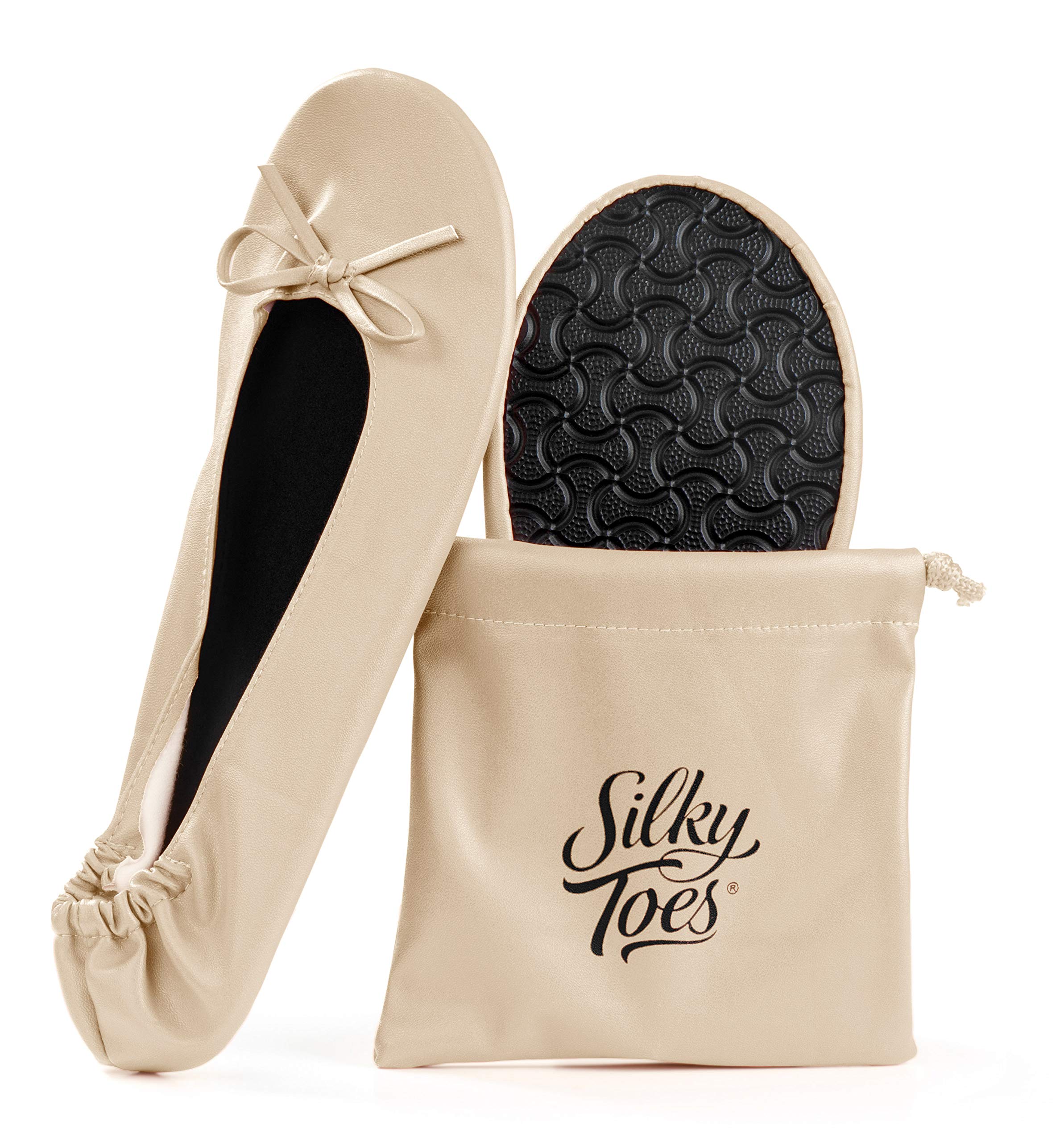 Silky Toes Foldable Flats for Women Purse Ballet Shoes Ballerina Slippers Nude