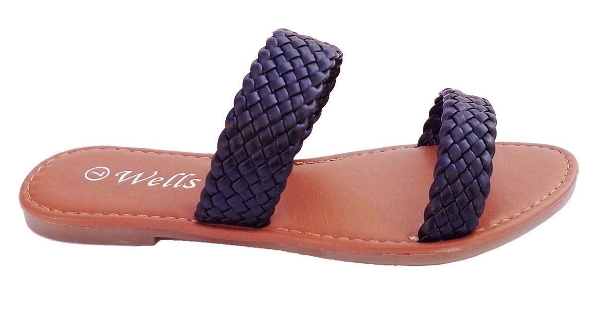 Elegant Women's Fashion Flip Flop Sandals (8, 2 Strap Braided Black)