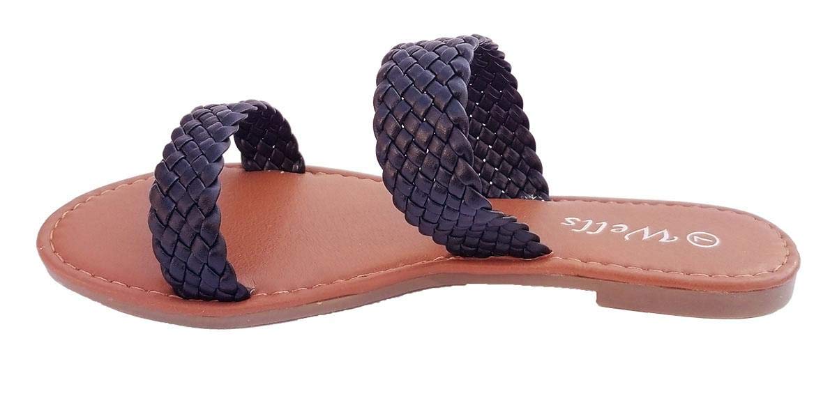 Elegant Women's Fashion Flip Flop Sandals (8, 2 Strap Braided Black)