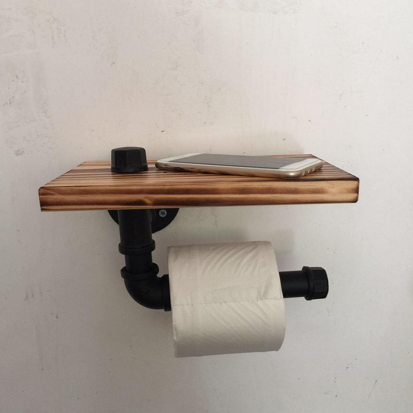 Libcflcc Paper Towel Dispenser Sturdy Vintage Industrial Style Bathroom Roll Tissue Stand Save Space Good Bearing Capacity Black Brown
