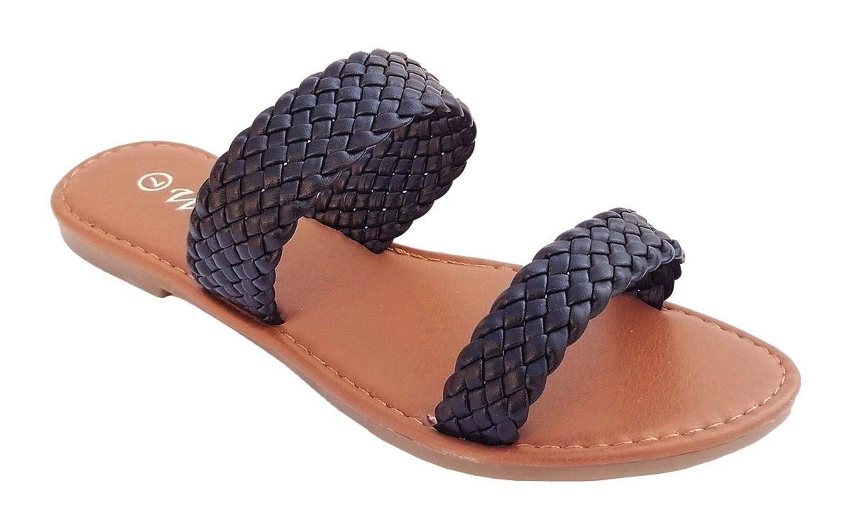 Elegant Women's Fashion Flip Flop Sandals (8, 2 Strap Braided Black)