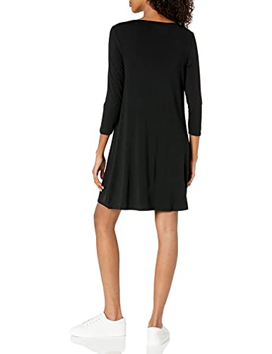 Amazon Essentials Women's 3/4 Sleeve Boat-Neck Dress (Available in Plus Size), Black, 1X