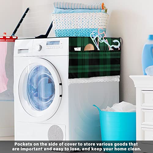 Kigai Green Plaid Buffalo Washing Machine Cover, Top Load Washer Dryer Fabric Cover with Storage Bags for Home Appliances Dust Proof Covers for Refrigerator Oven