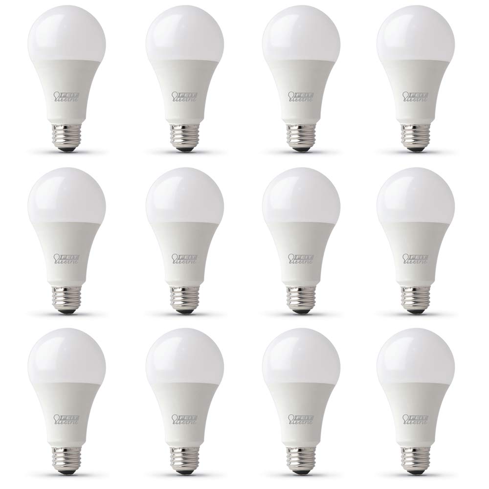 Feit Electric A19 100W Equivalent LED Light Bulbs, Dimmable LED Bulbs, 3000k Bright White, 1600 Lumens, 22 Year Lifetime, CRI90, UL Listed, 12 Pack, OM100DM/930CA/2/6