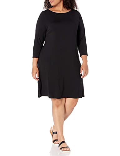 Amazon Essentials Women's 3/4 Sleeve Boat-Neck Dress (Available in Plus Size), Black, 1X