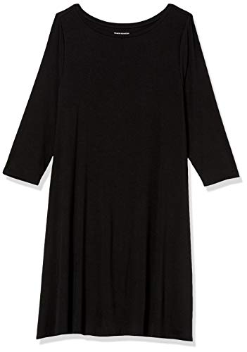 Amazon Essentials Women's 3/4 Sleeve Boat-Neck Dress (Available in Plus Size), Black, 1X