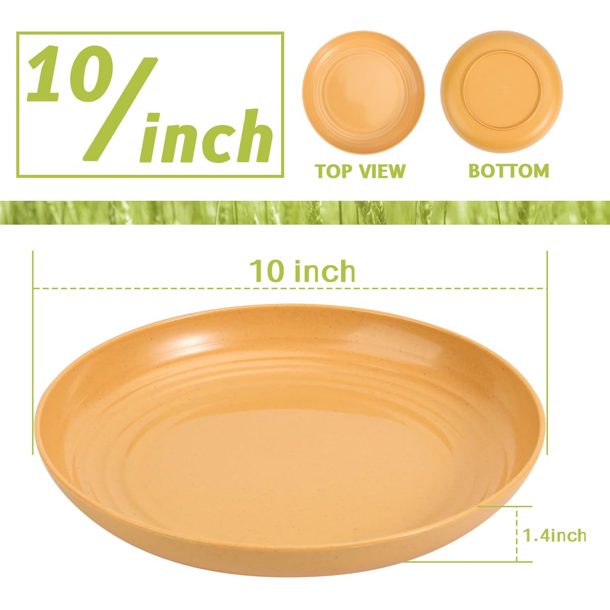 SGAOFIEE 12 PACK 10 Inch Lightweight Wheat Straw Plates, Microwave and Dishwasher Safe BPA Free and Healthy Wheat Straw Plates, Unbreakable Deep Dinner Plates