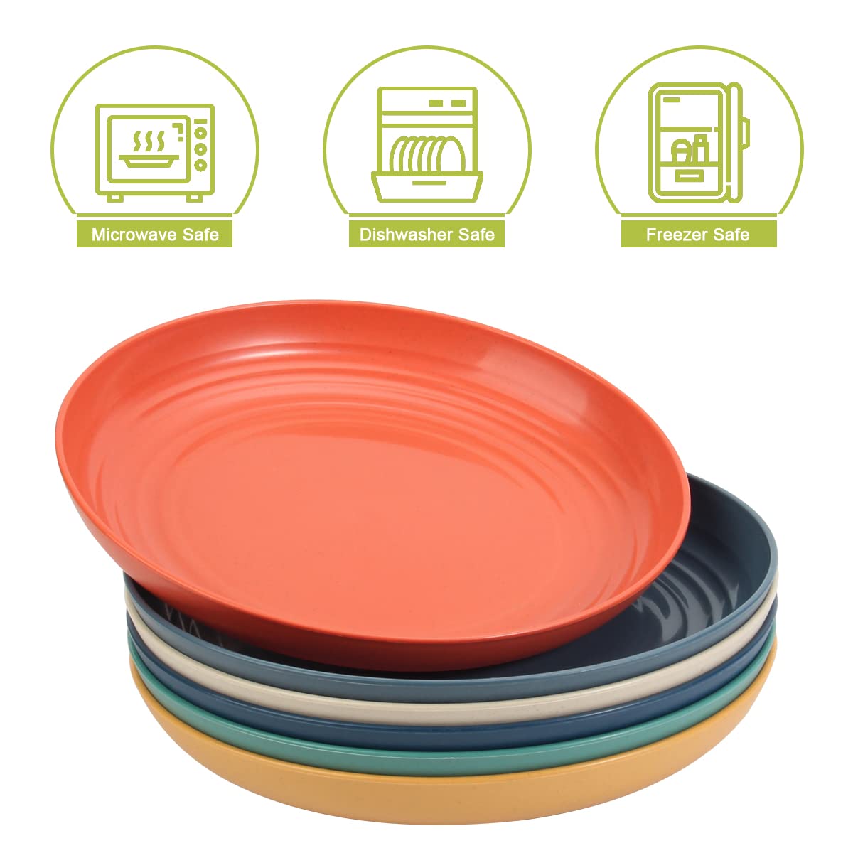 SGAOFIEE 12 PACK 10 Inch Lightweight Wheat Straw Plates, Microwave and Dishwasher Safe BPA Free and Healthy Wheat Straw Plates, Unbreakable Deep Dinner Plates