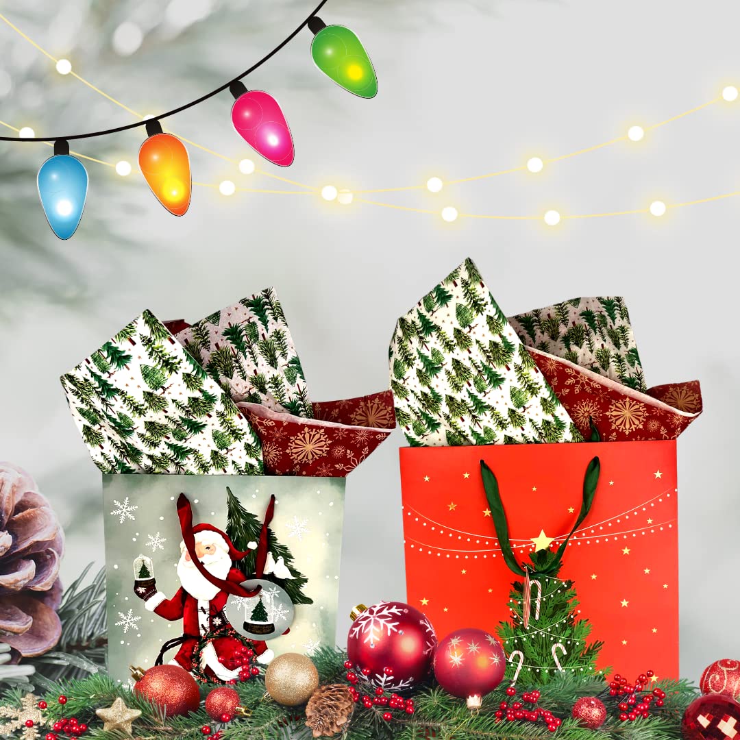 Christmas Tissue Paper for Gift Bags-Christmas Wrapping Paper- Holiday Tissue Paper Bulk- 100 Sheets - Holiday Kraft Designs 20"X20" inch Gift Wrapping Holiday Tissue Paper