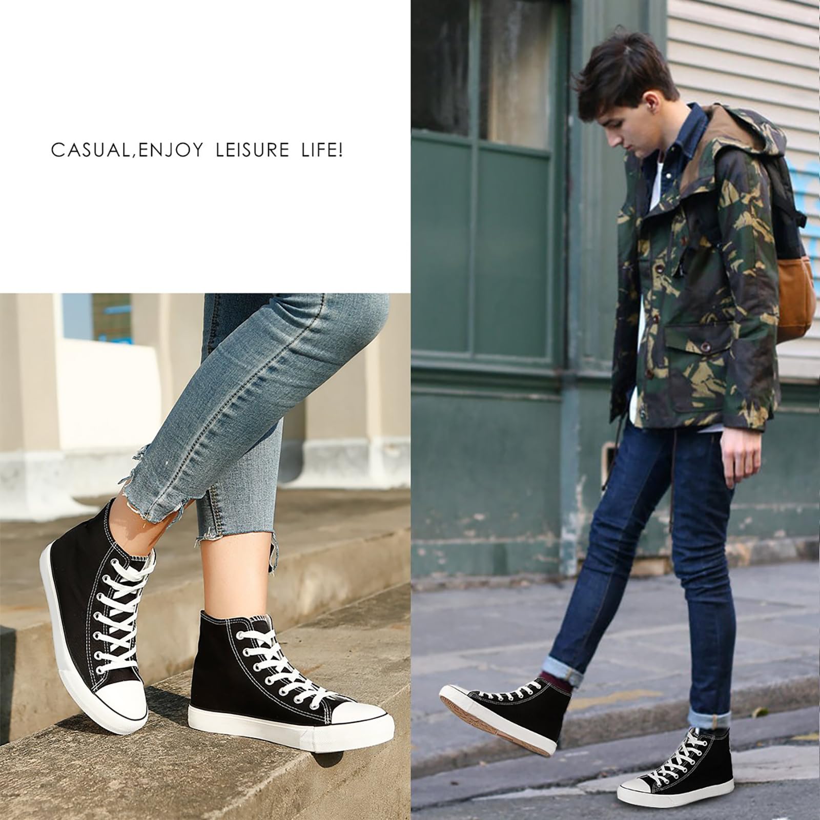 ZGR Womens Fashion Canvas Sneaker Low Cut Lace ups Casual Shoes (7 B(M) US, High-top Black)