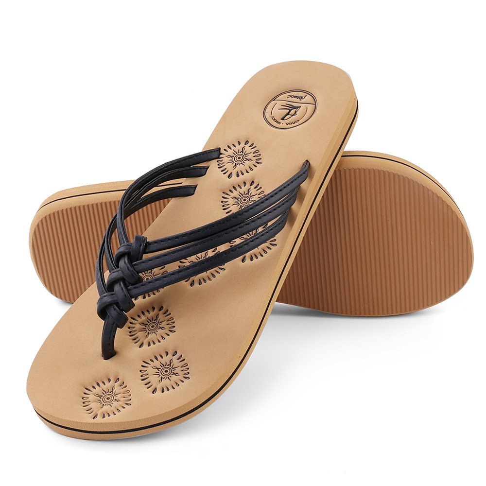 Aerusi Women's Summer Flat Flip Flop Daily Wear Beach Sandal Black