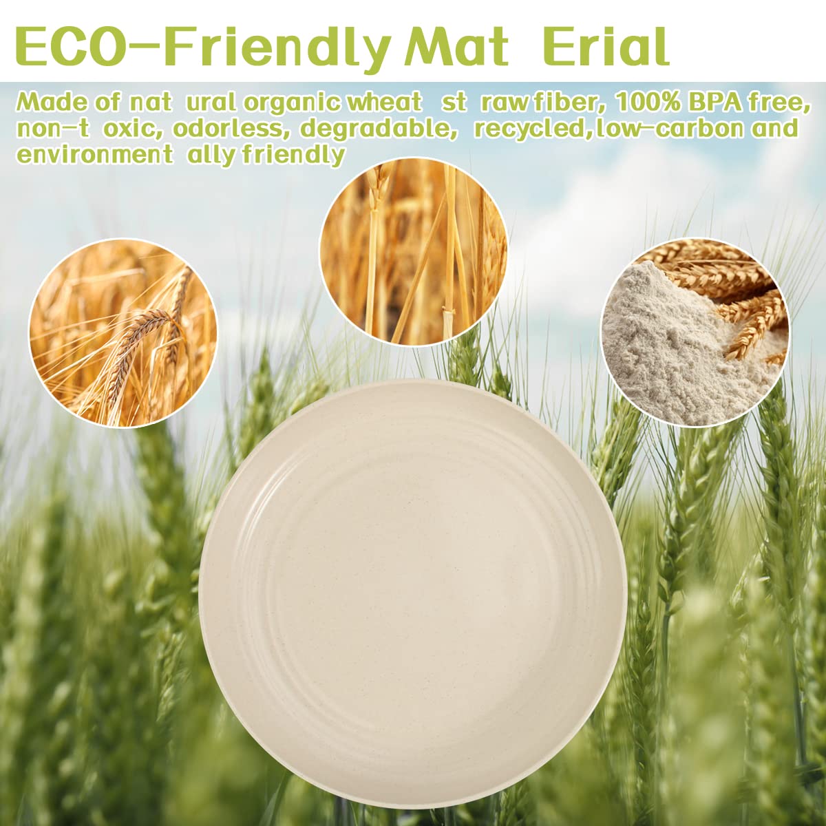 SGAOFIEE 12 PACK 10 Inch Lightweight Wheat Straw Plates, Microwave and Dishwasher Safe BPA Free and Healthy Wheat Straw Plates, Unbreakable Deep Dinner Plates