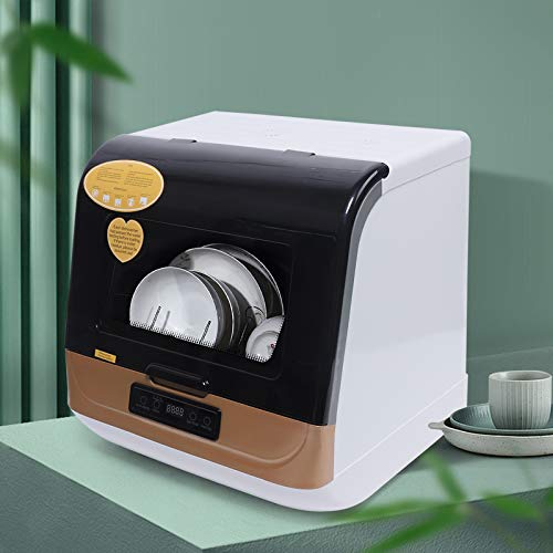 Portable Countertop Dishwasher with 5L Built-in Water Tank, 360° Spray Arms 4 Washing Programs for Small Apartment, Dorm and RV (Black+Gold)