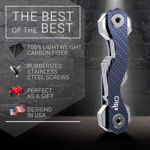 Smart Compact Key Organizer Keychain - Made of Carbon Fiber & Stainless Steel- Pocket key Chain Organizer Up to 28 Keys- Lightweight, Strong Includes Bottle Opener, Carabiner & More