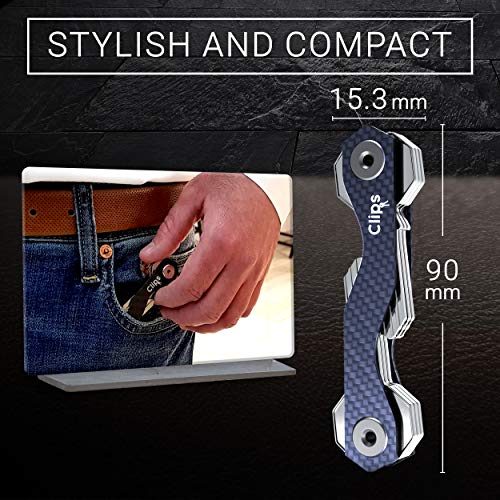 Smart Compact Key Organizer Keychain - Made of Carbon Fiber & Stainless Steel- Pocket key Chain Organizer Up to 28 Keys- Lightweight, Strong Includes Bottle Opener, Carabiner & More
