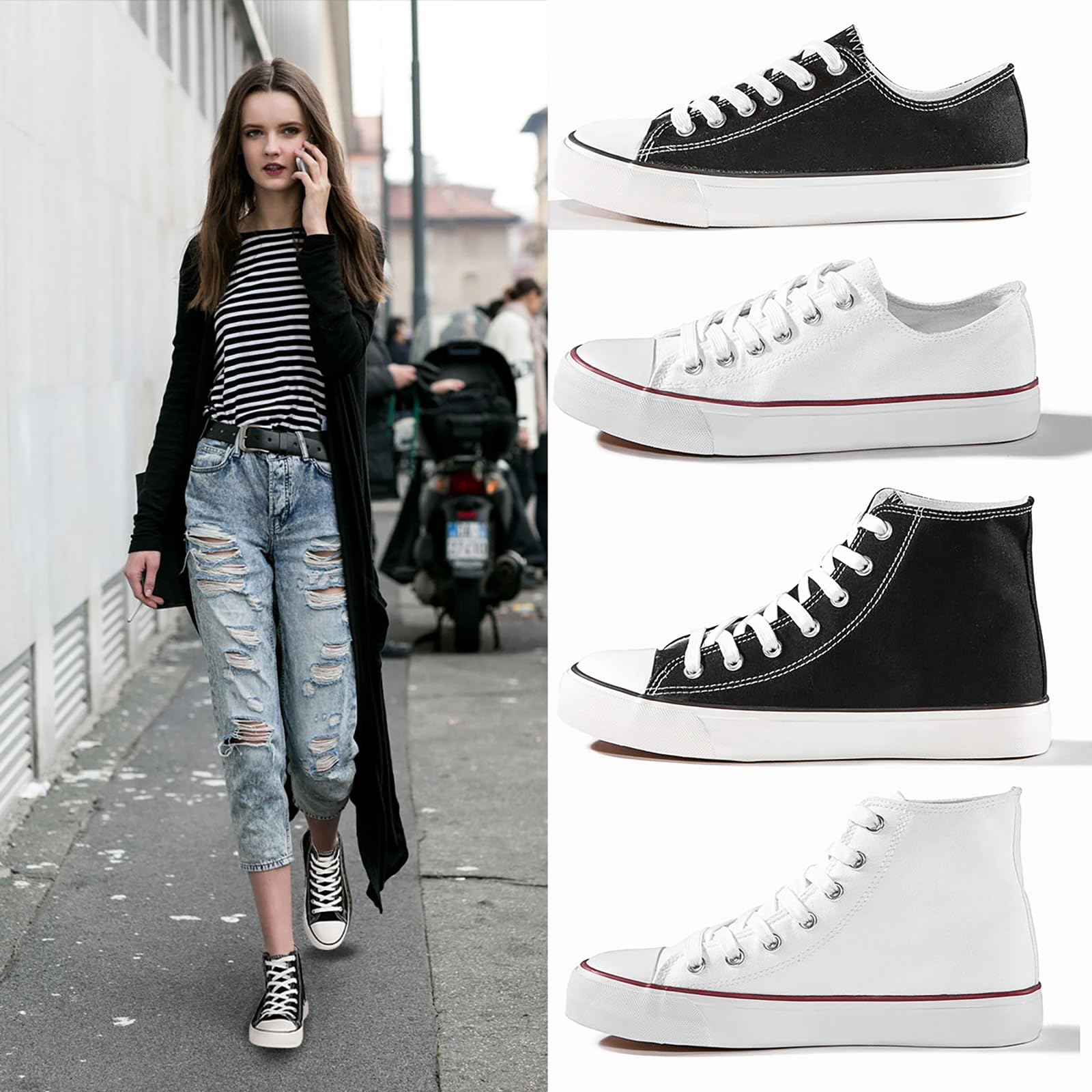 ZGR Womens Fashion Canvas Sneaker Low Cut Lace ups Casual Shoes (7 B(M) US, High-top Black)