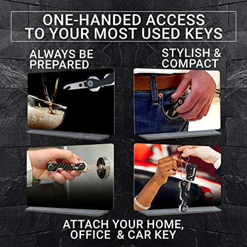 Smart Compact Key Organizer Keychain - Made of Carbon Fiber & Stainless Steel- Pocket key Chain Organizer Up to 28 Keys- Lightweight, Strong Includes Bottle Opener, Carabiner & More