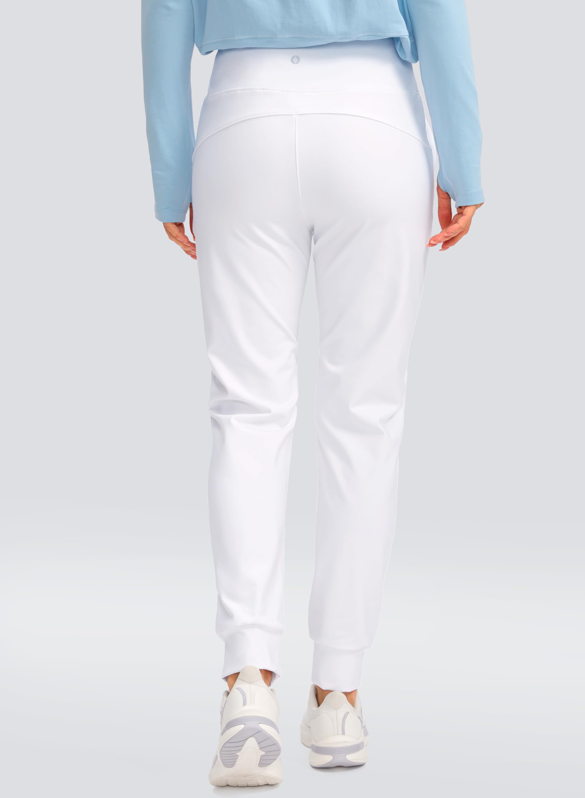 SANTINY Women's Fleece Lined Joggers Water Resistant High Waisted Thermal Sweatpants Winter Pants Hiking Running Pockets(White_M)
