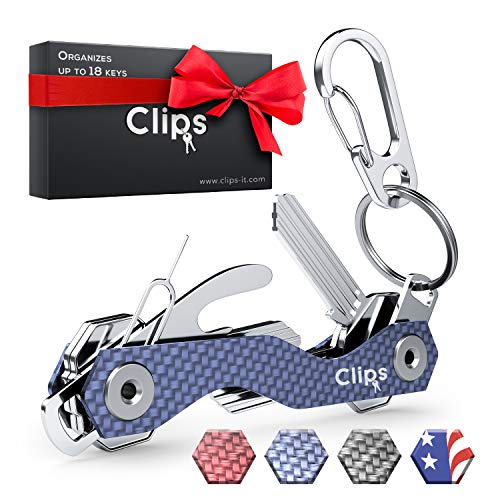 Smart Compact Key Organizer Keychain - Made of Carbon Fiber & Stainless Steel- Pocket key Chain Organizer Up to 28 Keys- Lightweight, Strong Includes Bottle Opener, Carabiner & More