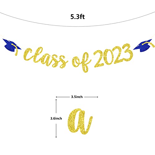Class of 2023 Banner - 2023 Graduation Banner, Congrats Grad, High School/College/University Graduation Party Decorations, Gold and Blue Glitter