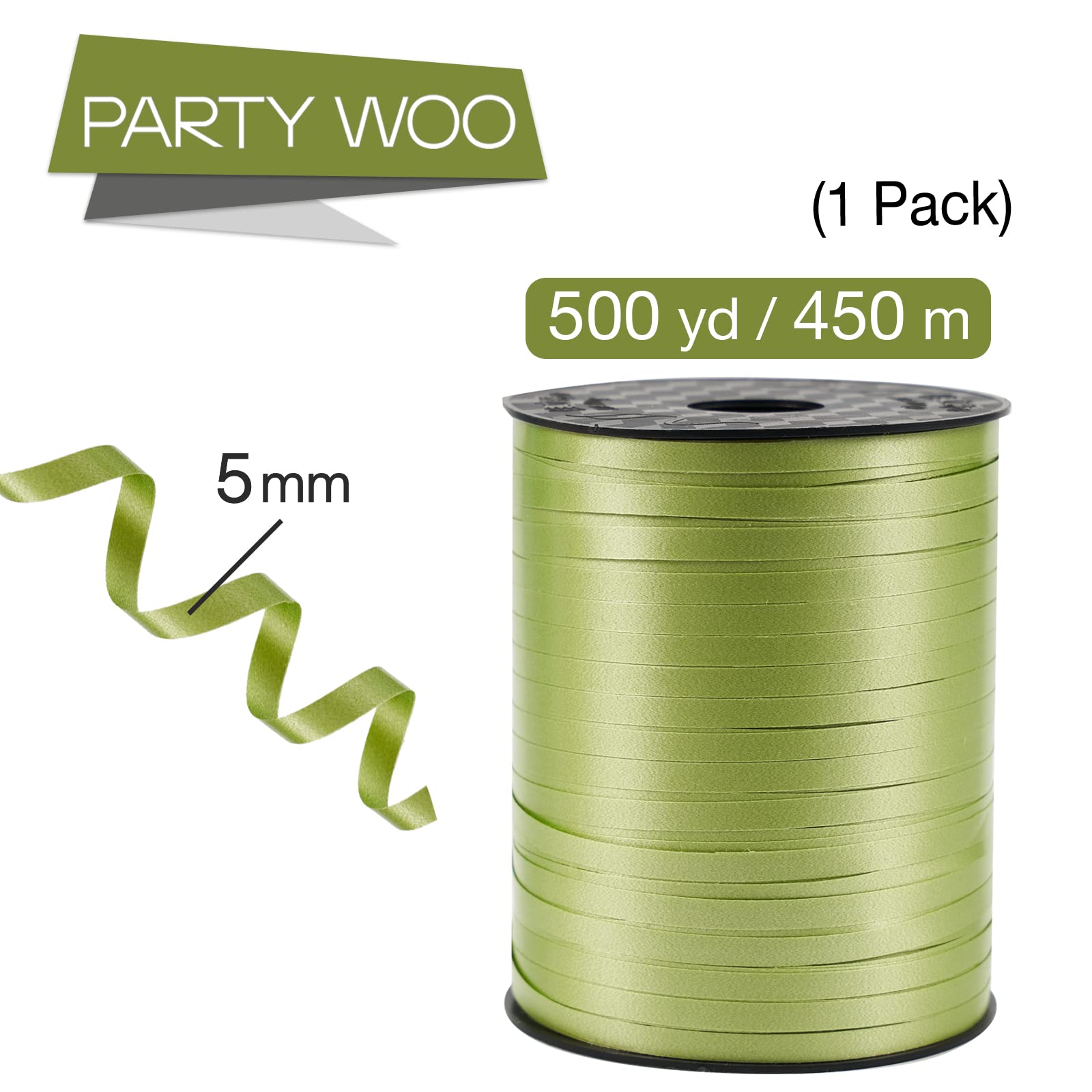 PartyWoo Green Ribbon - 500 Yard Curling Ribbon for Crafts, Balloon String, Gift Wrapping, Florist Flowers (1 Roll)
