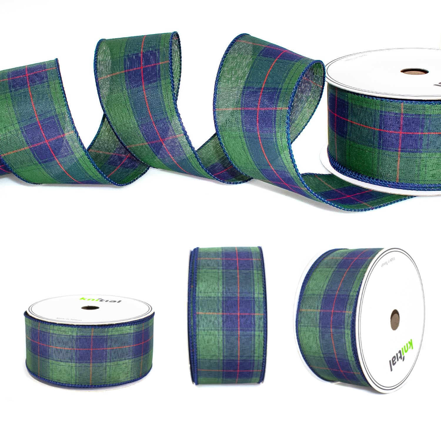Knitial Tartan Plaid Ribbon 2-1/2" x 25 Yards Black Watch Ribbon with Wired Edges for Gift Wrapping, Crafts, and Decorations