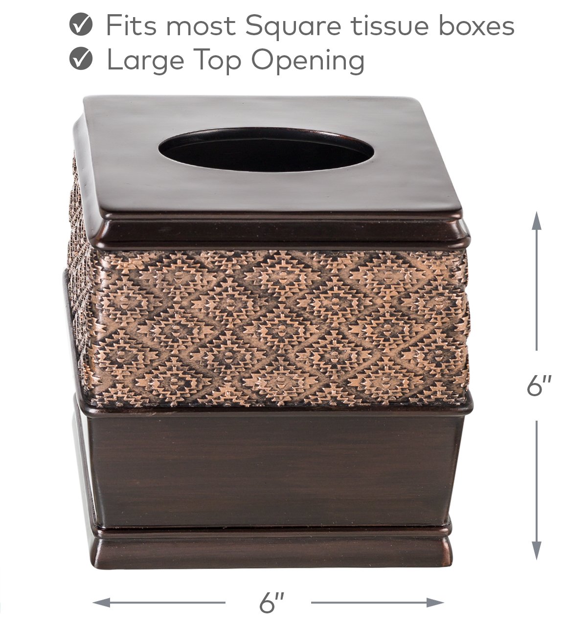 Creative Scents Dublin Brown Tissue Box Cover Square - Decorative Tissue Holder for Bathroom - Beautiful Brown Tissue Box Holder Vessel for Elegant Bathroom, Bedroom, Office Decor (Dublin Style)