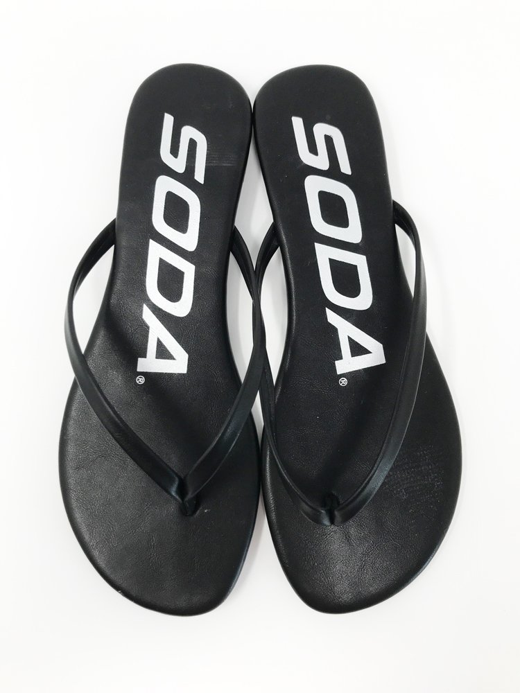 Women's Slip On Flip Flop Thong Sandals (11, Black PU)