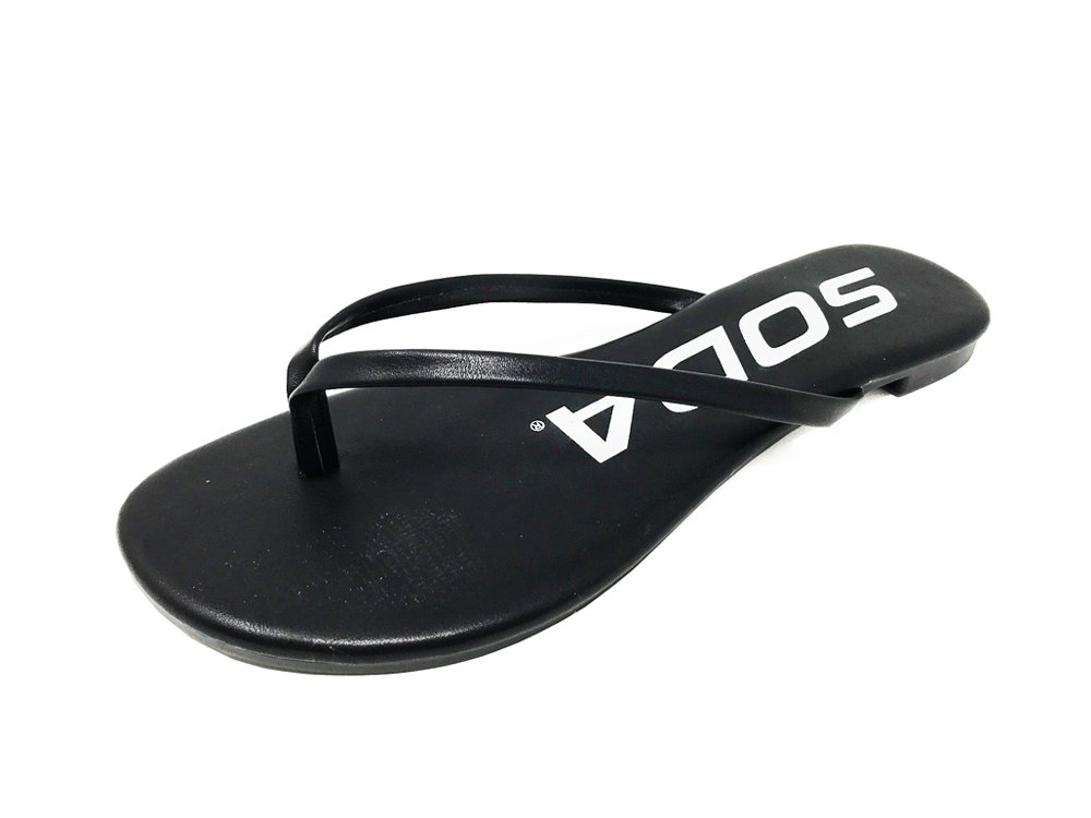 Women's Slip On Flip Flop Thong Sandals (11, Black PU)
