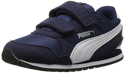 PUMA Unisex-Child ST Runner 2 Mesh Hook and Loop Sneaker, Peacoat-Puma White, 4, Toddler US