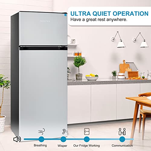 Frestec 7.4 CU' Refrigerator with Freezer, Apartment Size Refrigerator Top Freezer,2 Door Fridge with Adjustable Thermostat Control,Freestanding, Silver (FR 742 SL)