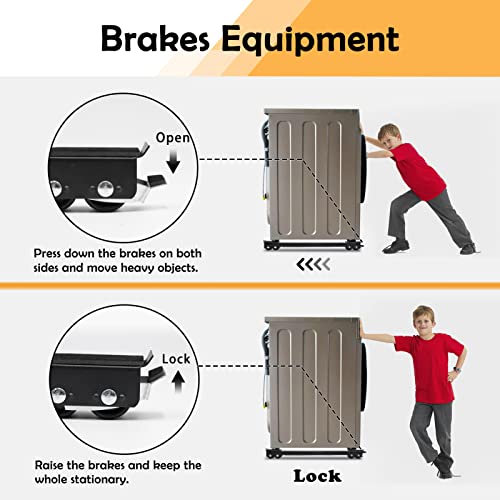 Extendable Furniture Appliances Rollers, Mover Tools with 24 Roller & Brake Equipment for Heavy Washing Dryer Machine Refrigerator for Mobile Wheels Strong Base Stand Hold Up to 660 lb Black