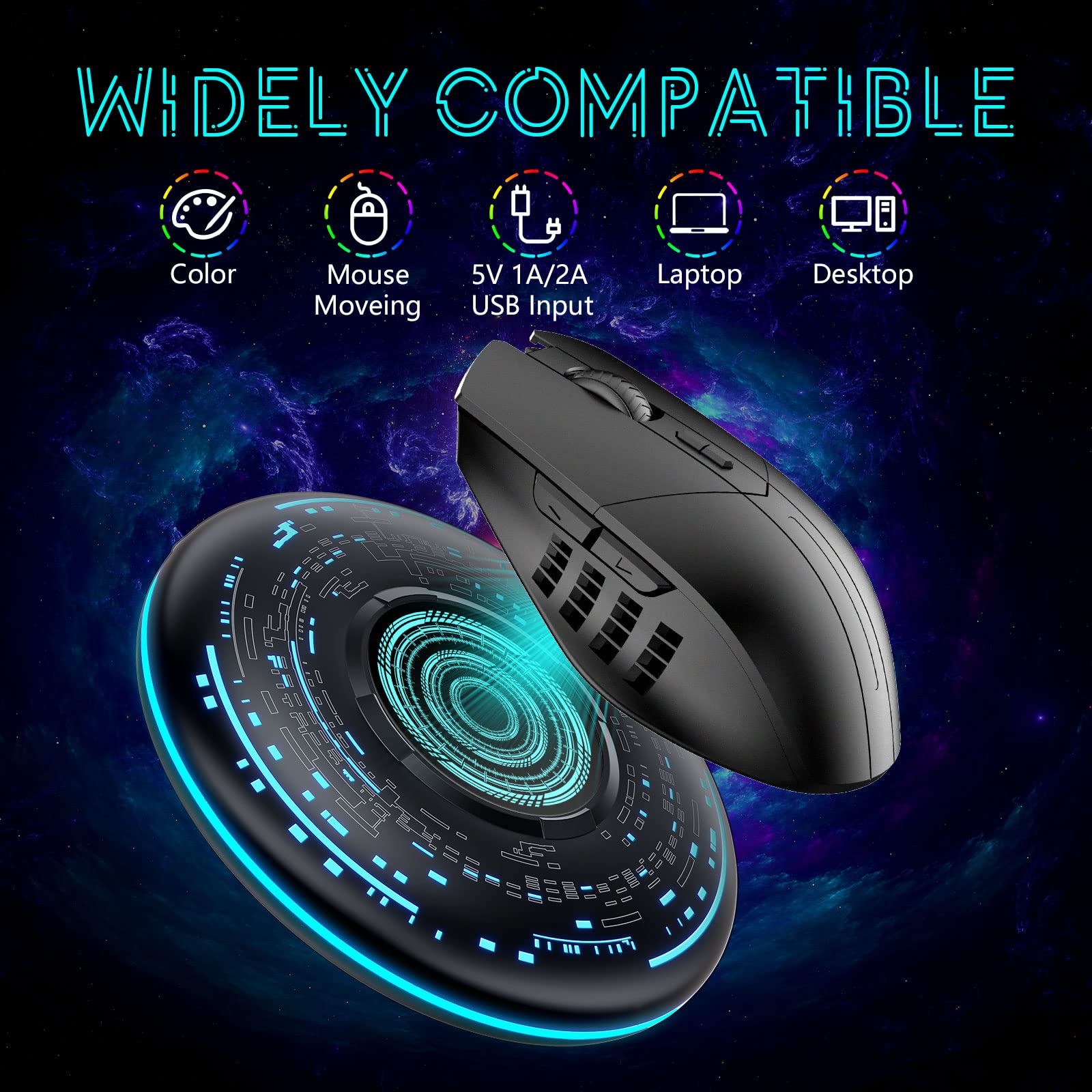 BNING Mouse Mover Device, RGB Breathing Light Mouse Jiggler Undetectable Mouse Shaker Simulator for Computer Laptop Awakening, Include USB C to USB Adapter & Charger (Black Magic Wheel)