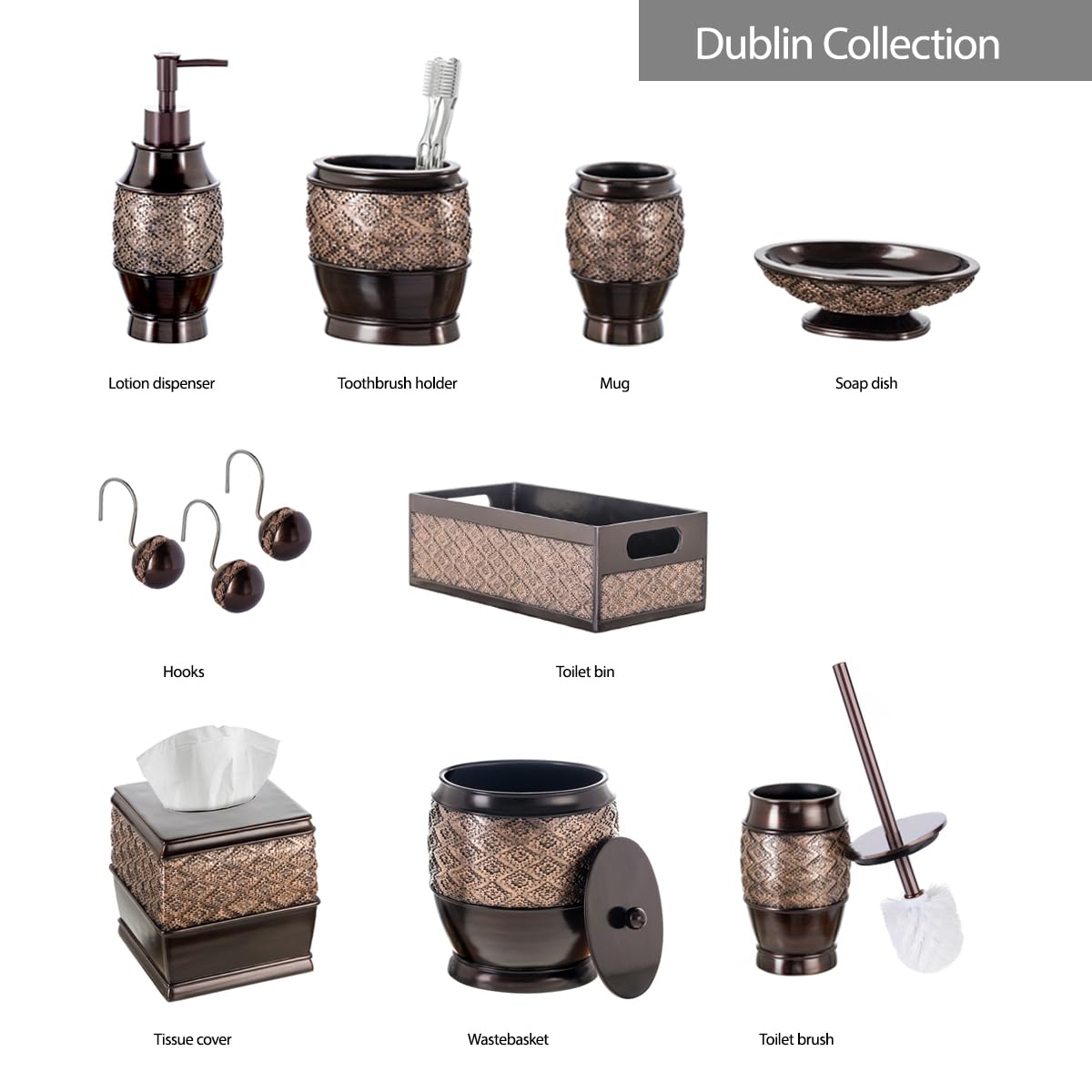 Creative Scents Dublin Brown Tissue Box Cover Square - Decorative Tissue Holder for Bathroom - Beautiful Brown Tissue Box Holder Vessel for Elegant Bathroom, Bedroom, Office Decor (Dublin Style)