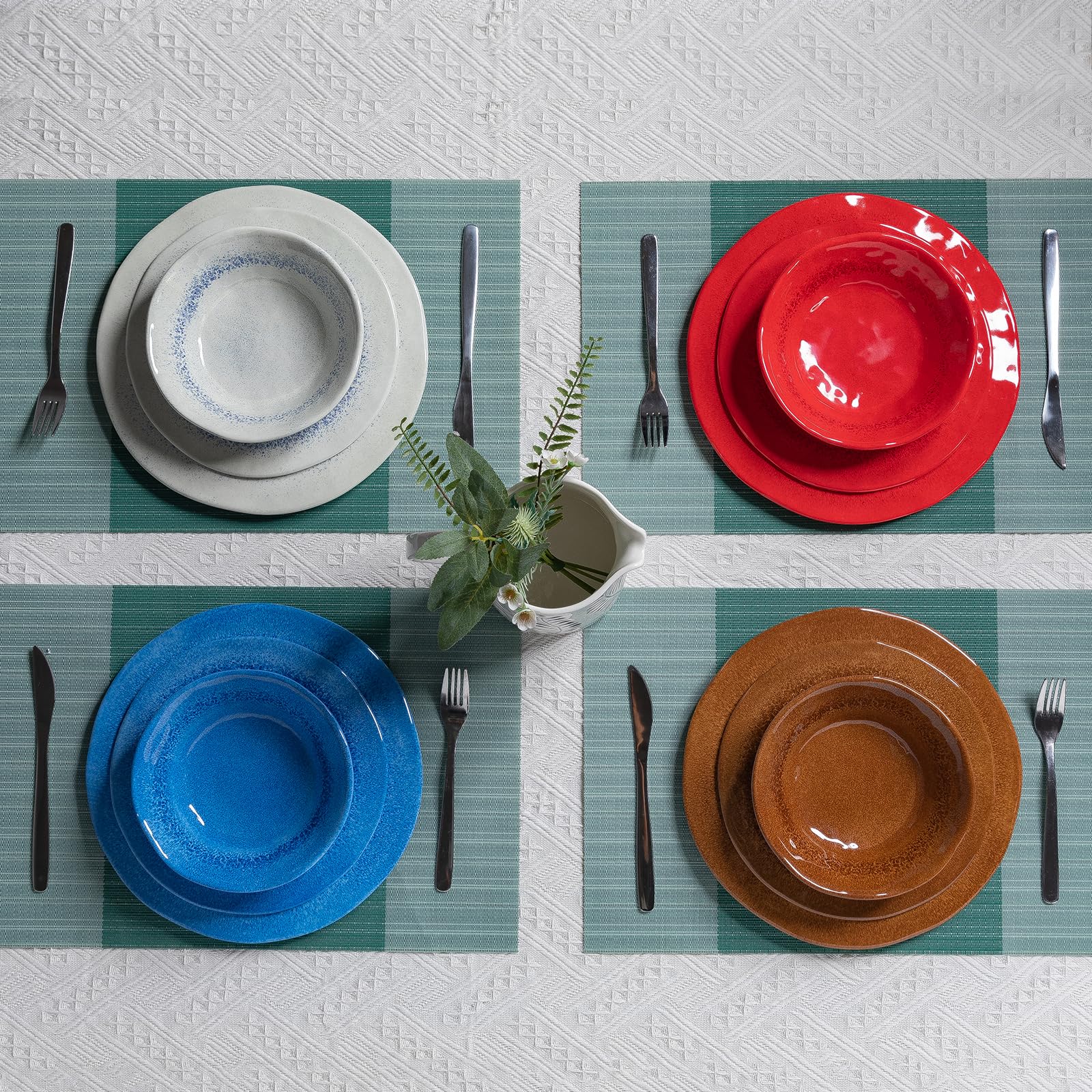 LEHAHA Brown Dishes Melamine Dinnerware Sets, 12 Piece Plates and Bowls Sets for 4, Unbreakable outdoor dishes dinnerware sets for Picnic, Camping and Eentertaining Dishes Set Service For 4