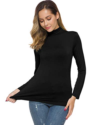 POPZONE Womens Soft Long Sleeve Slim Basic Turtleneck Lightweight Pullover Tops Black Medium